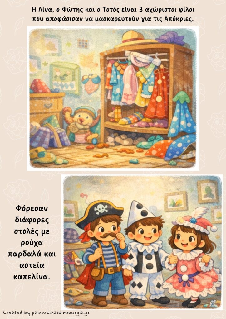 Μια αποκριάτικη ιστορία για παιδιά: "Η Λίνα, ο Φώτης και ο Τοτός".